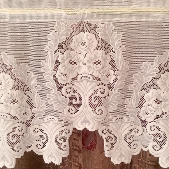 Accents | Vintage Pair Lace Swag Curtain Valances Roses Swirls White ...